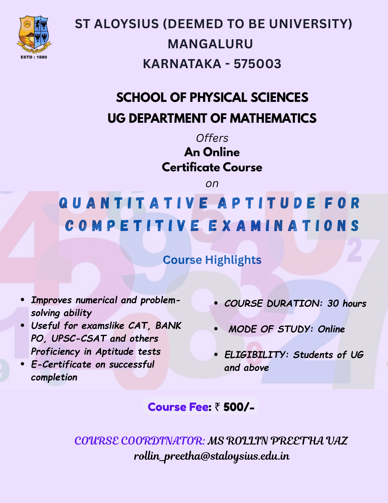 Mathematics - St Aloysius (Deemed To Be University)